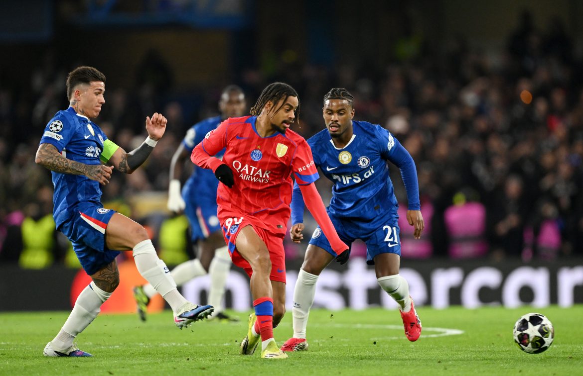 PSG's Bradley Barcola leaves Stamford Bridge in protective boot - Get ...